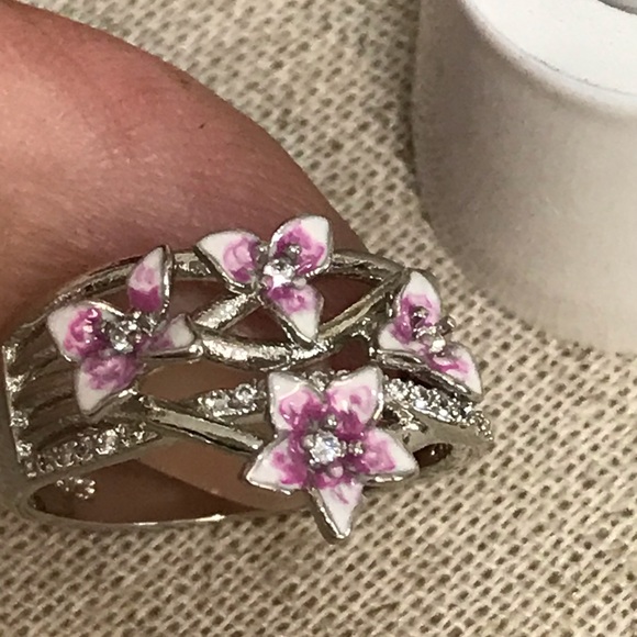 Jewelry | Pink Flower Sterling Overlay Ring | Poshmark